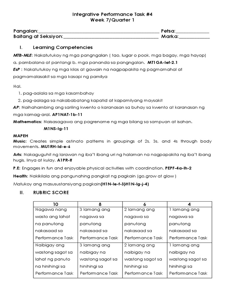 Integrative Performance Task 4 Week7 Q1 | PDF