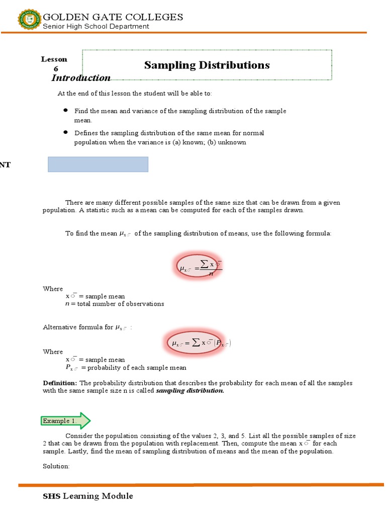 Sampling Distributions and Means | PDF | Variance | Standard Deviation