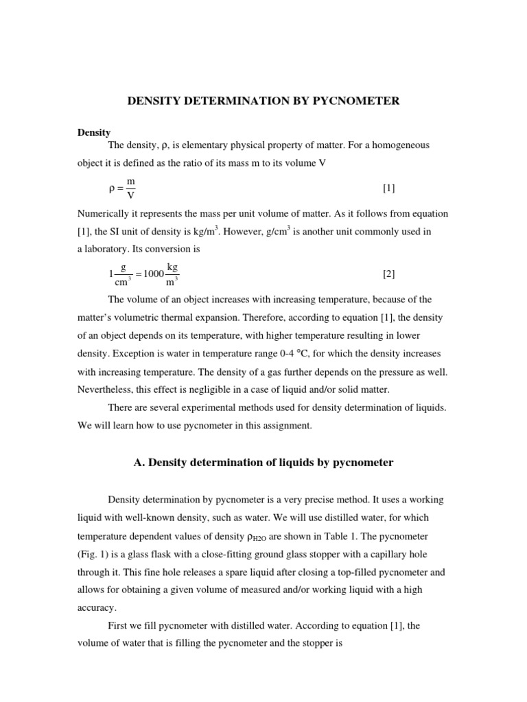 Density Determination by Pycnometer | Density | Quantity