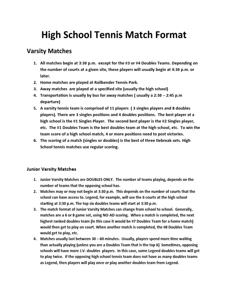 High School Tennis Match Format: Varsity Matches | PDF | Sports ...