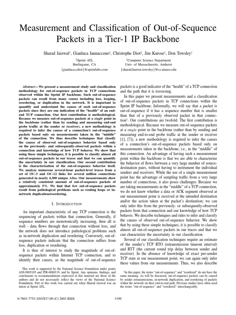 Measurement and Classification of Out-Of-Sequence Packets in A Tier-1 ...