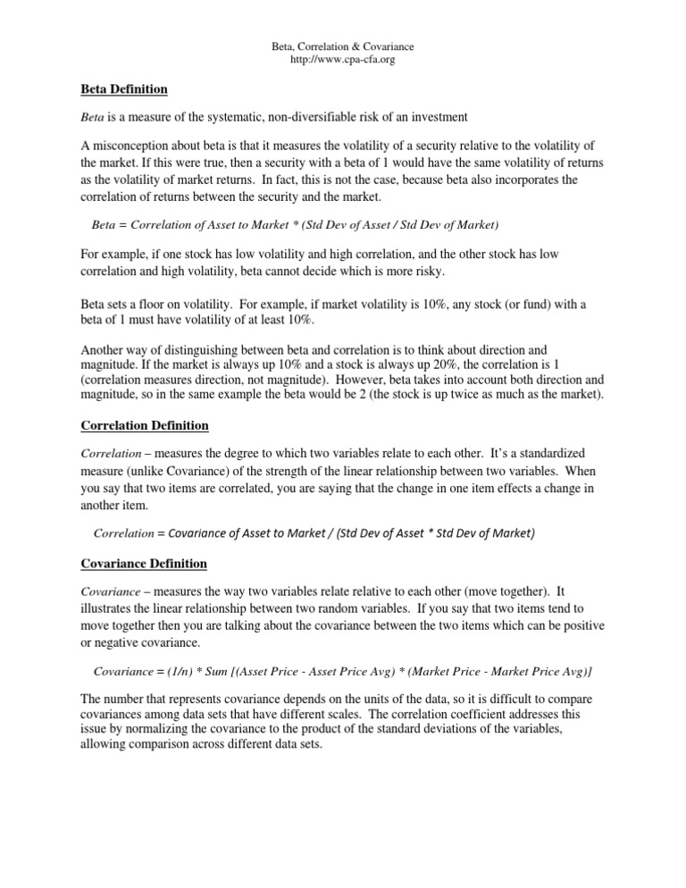 Beta, Correlation and Covariance | Download Free PDF | Beta (Finance ...
