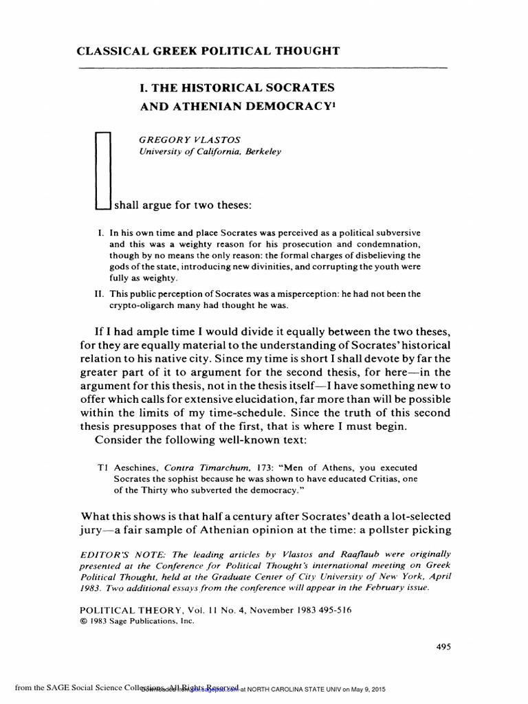 The Historical Socrates and Athenian Democracy - Gregory Vlastos | PDF