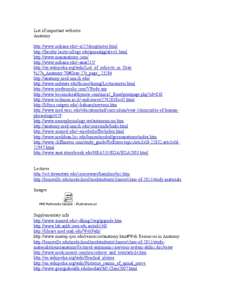 Essential Anatomy Resource Links | PDF | Biology | Anatomy