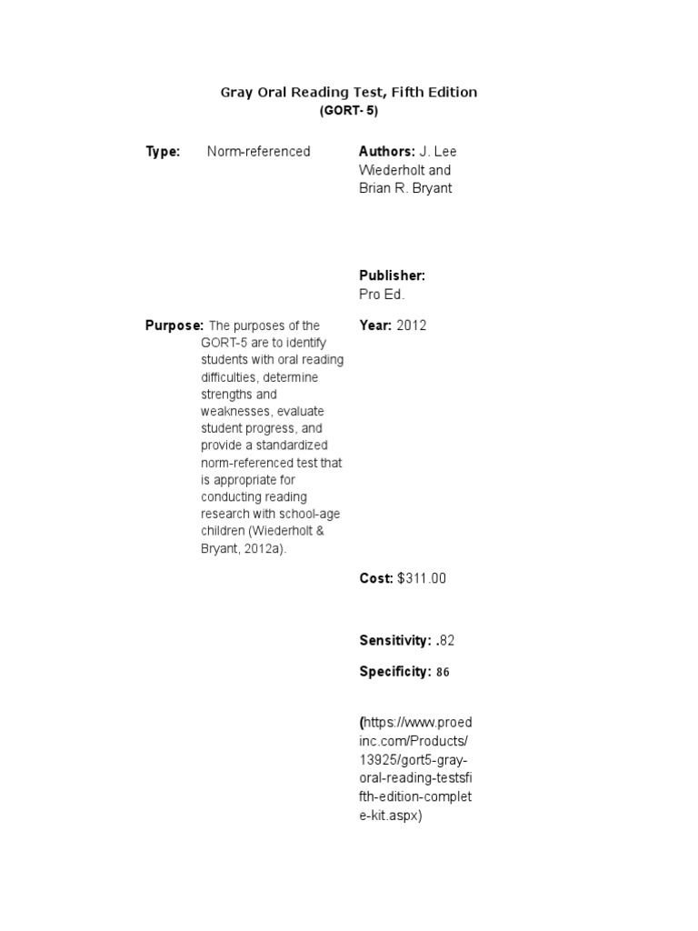 GORT-5 Test Info | PDF | Reading Comprehension | Educational Psychology
