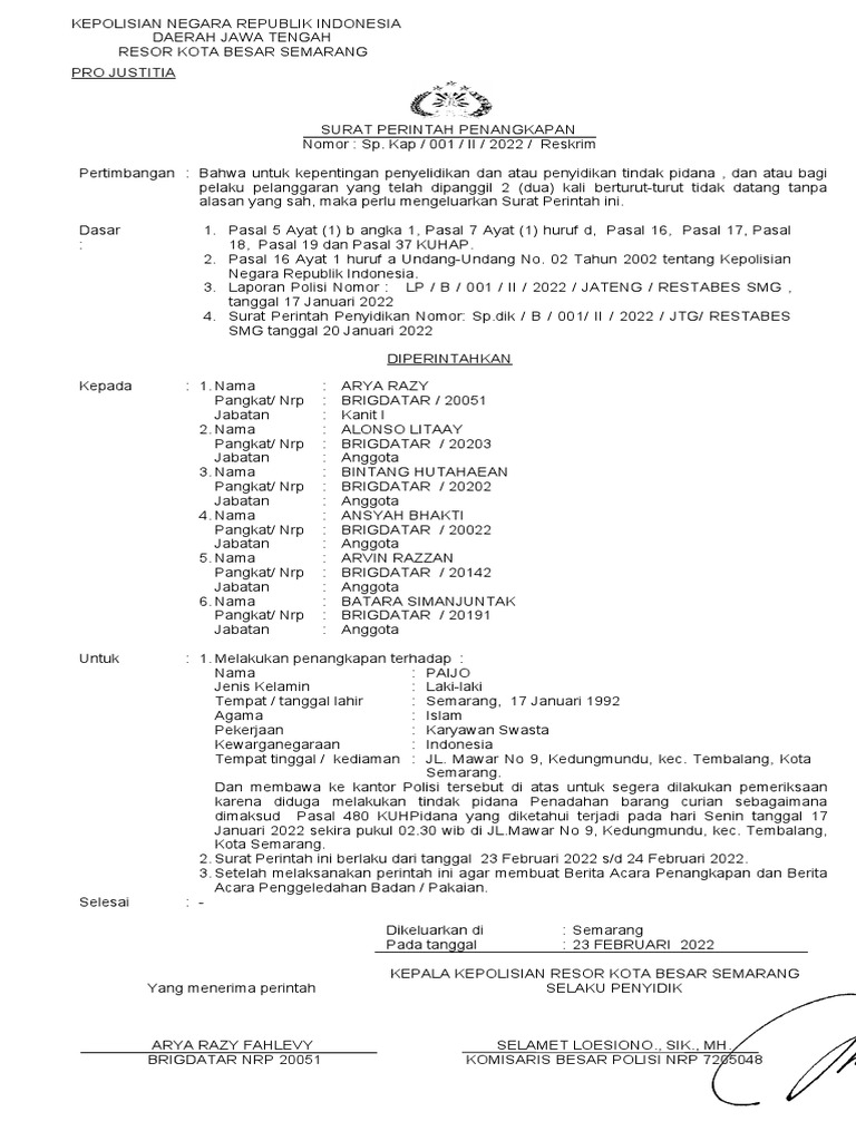 Surat Perintah Penangkapan | PDF