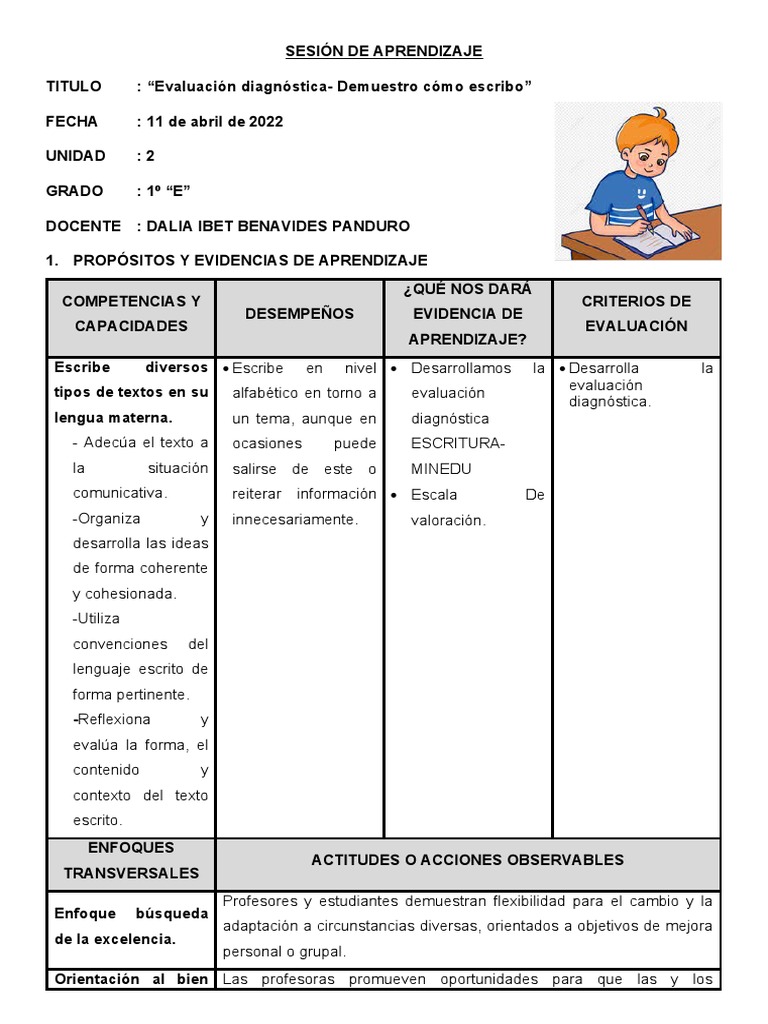 Sesion Evaluacion Diagnostica | PDF | Evaluación | Aprendizaje