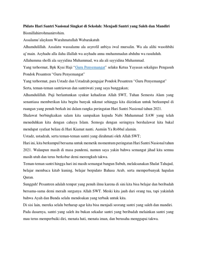 Contoh Teks Pidato Peringatan Hari Santri 3 | PDF
