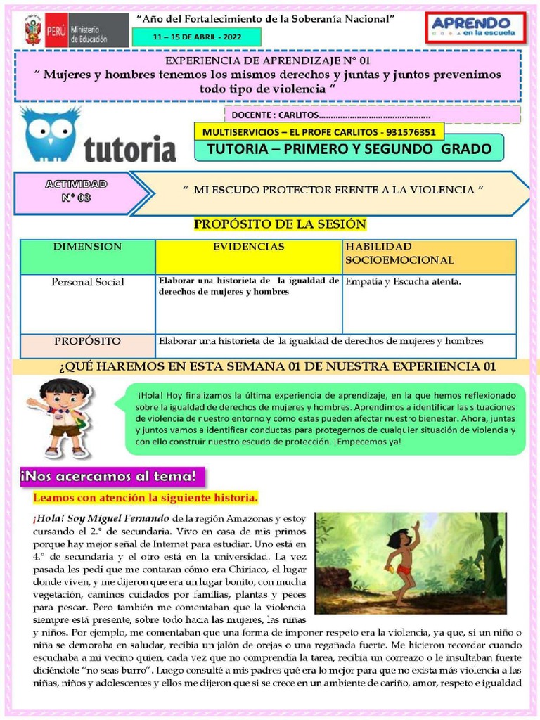 Experiencia de Aprendizaje 01 - Actividad 3 - 1ero y 2do - 2022 - Tutoria | PDF