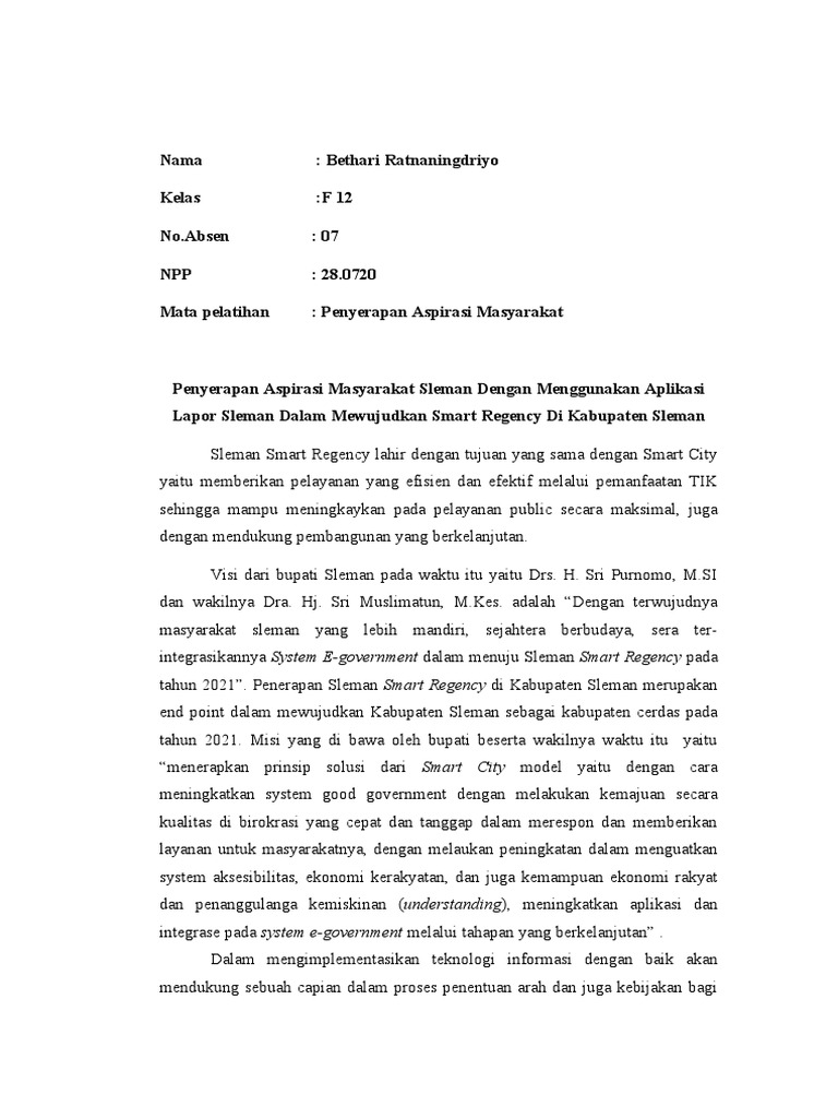 Bethari Ratna F12 07 Penyerapan Aspirasi Masyarakat | PDF | Bisnis ...
