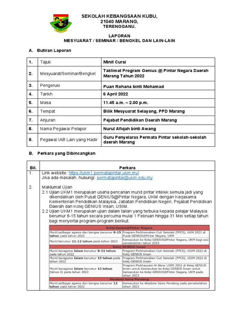 2022 04 Minit Curai Ujian UKM1 | PDF