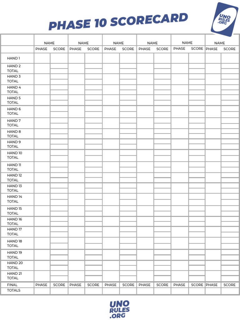 Phase 10 Scorec ARD: Rules | PDF | Consumer Goods | Shedding Type Card ...