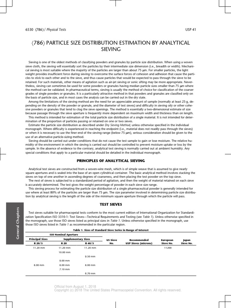 USP Sieve Size | PDF | Particle Size Distribution | Applied And ...