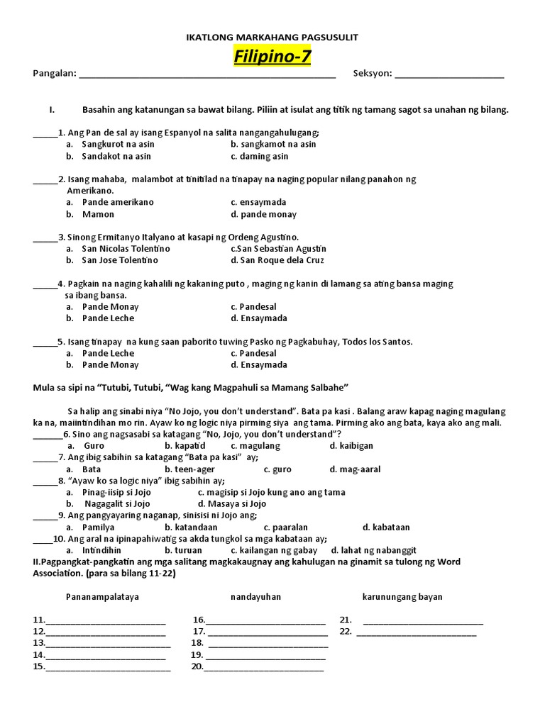 Grade 7 3rd Grading Exam | PDF