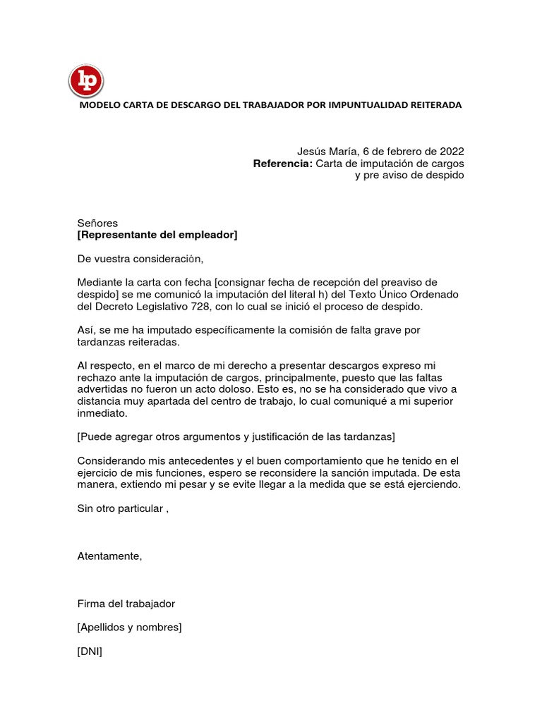Modelo Descargos Trabajador Tardanzas LP | PDF