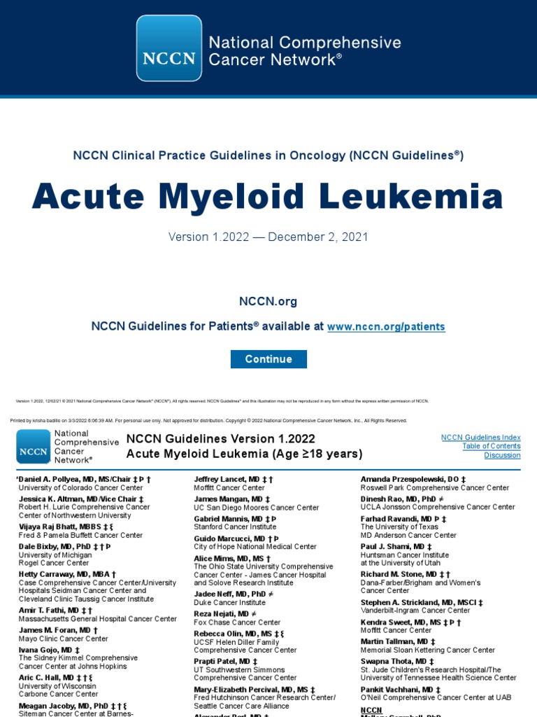 Acute Myeloid Leukemia: NCCN Clinical Practice Guidelines in Oncology ...