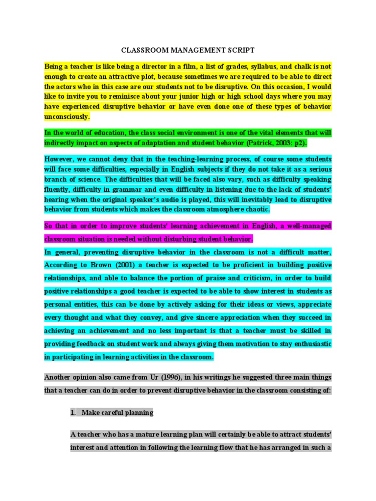 Classroom Management Script | PDF | Teachers | Classroom