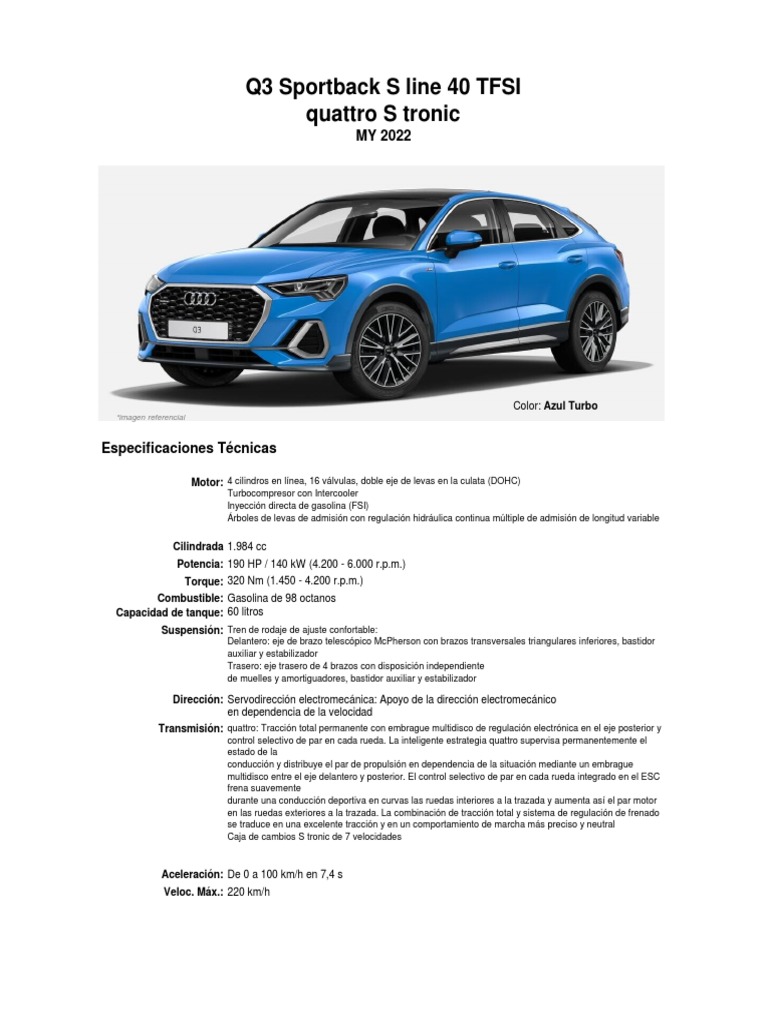 Q3 Sportback S Line 40 TFSI Quattro S Tronic - MY 2022 | PDF | Eje | Sistema de freno antibloqueo