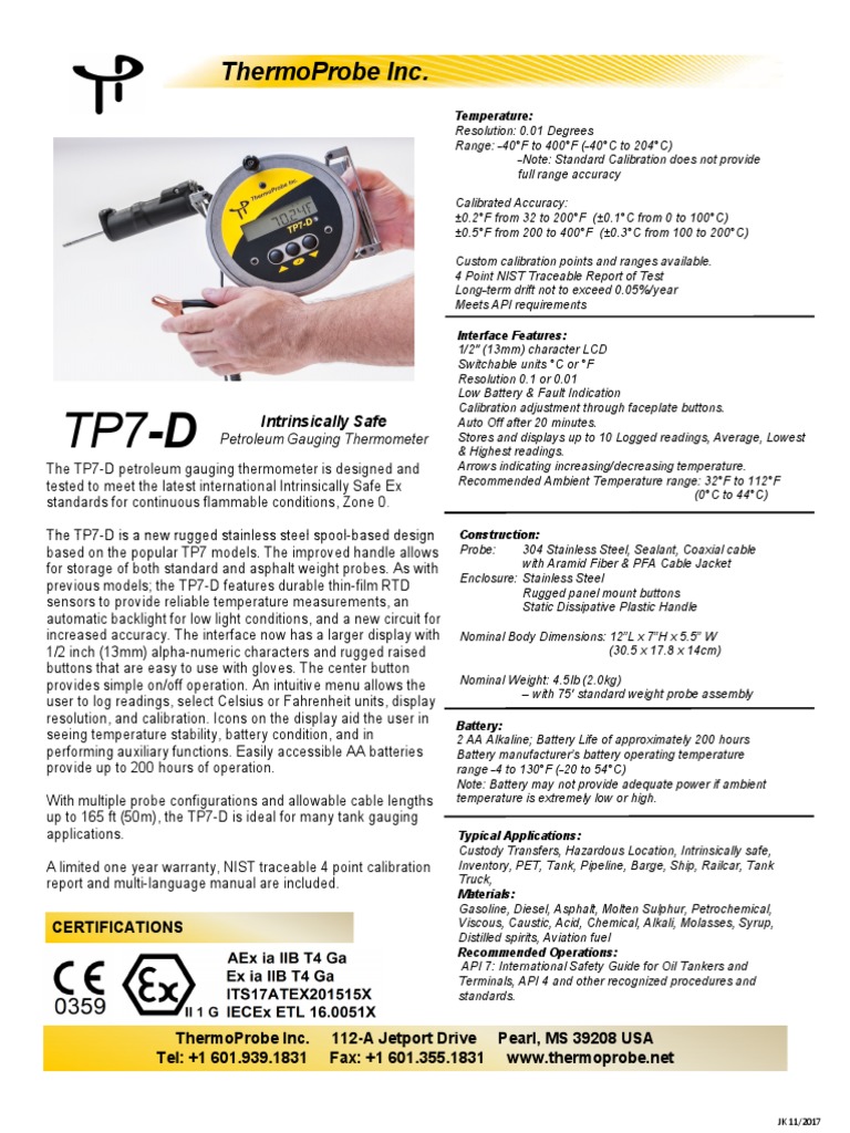 Thermoprobe Inc.: Intrinsically Safe | PDF | Calibration | Thermometer