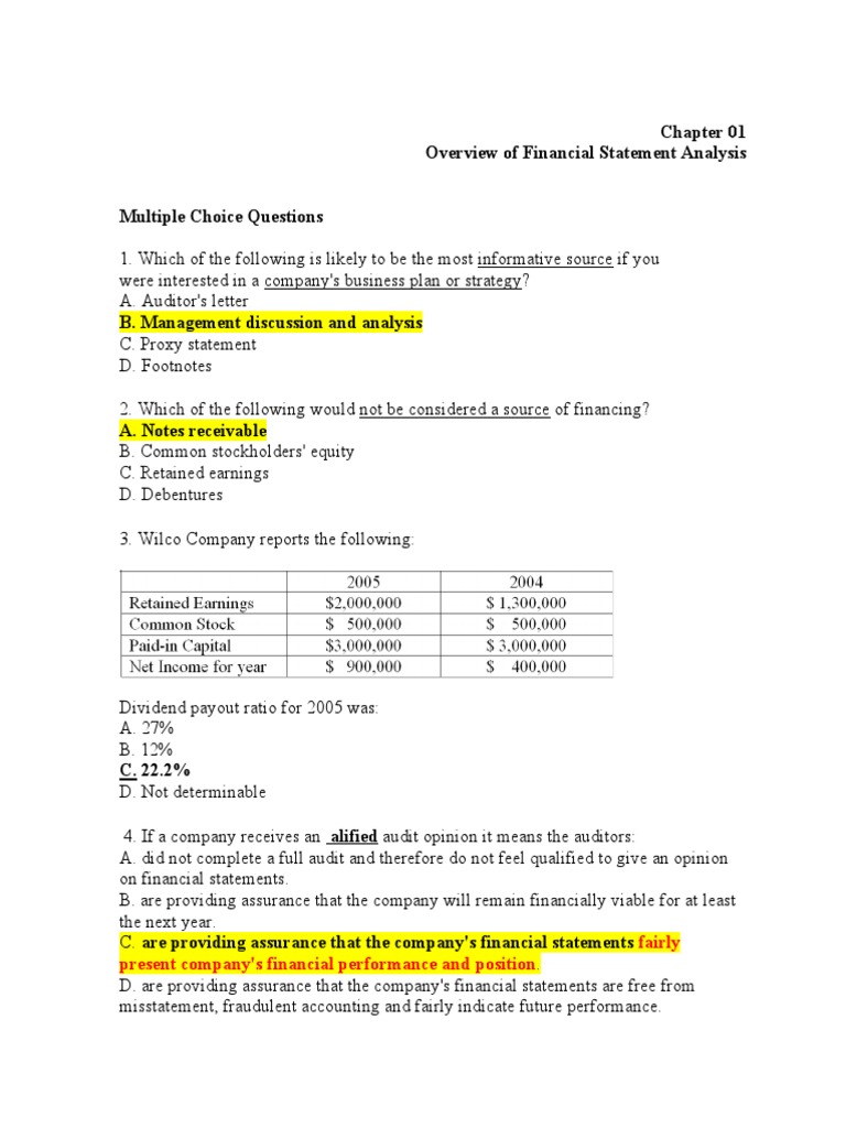 Financial Statement Analysis Quiz | PDF | Bonds (Finance) | Dividend