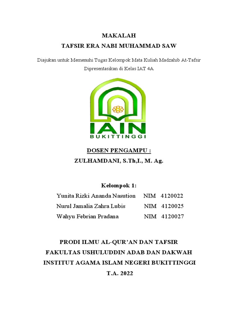 Tafsir Al-Qur'an di Era Nabi Muhammad SAW | PDF