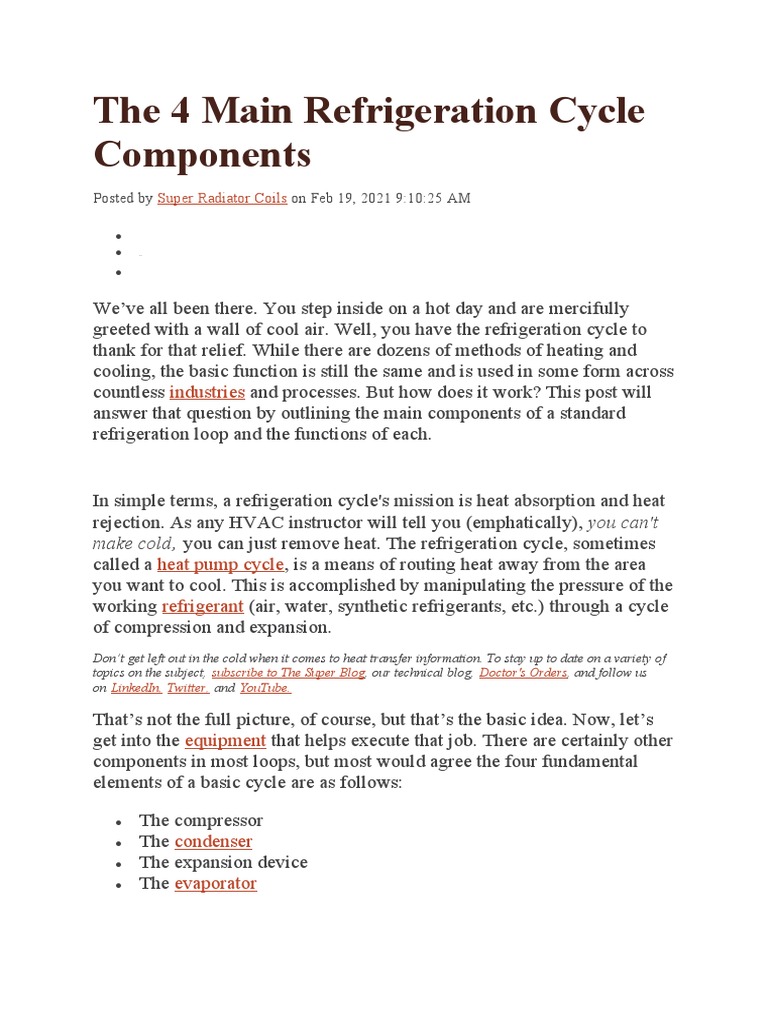 The 4 Main Refrigeration Cycle Components | PDF