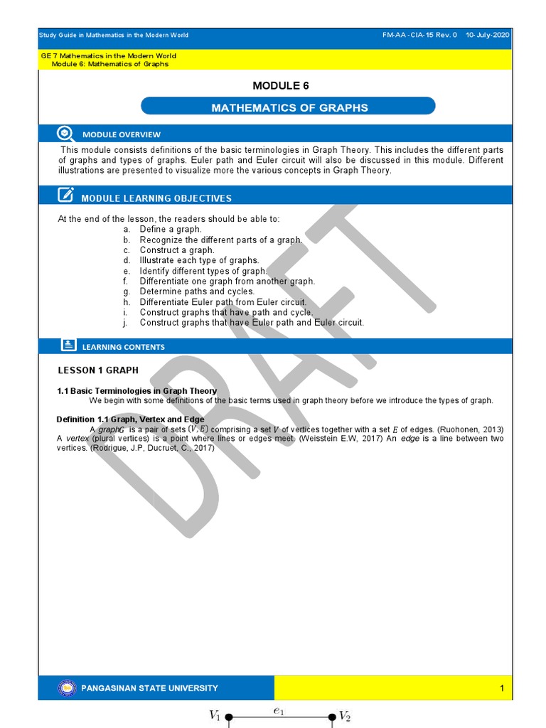 Module Overview: GE 7 Mathematics in The Modern World Module 6: Mathematics of Graphs | PDF ...