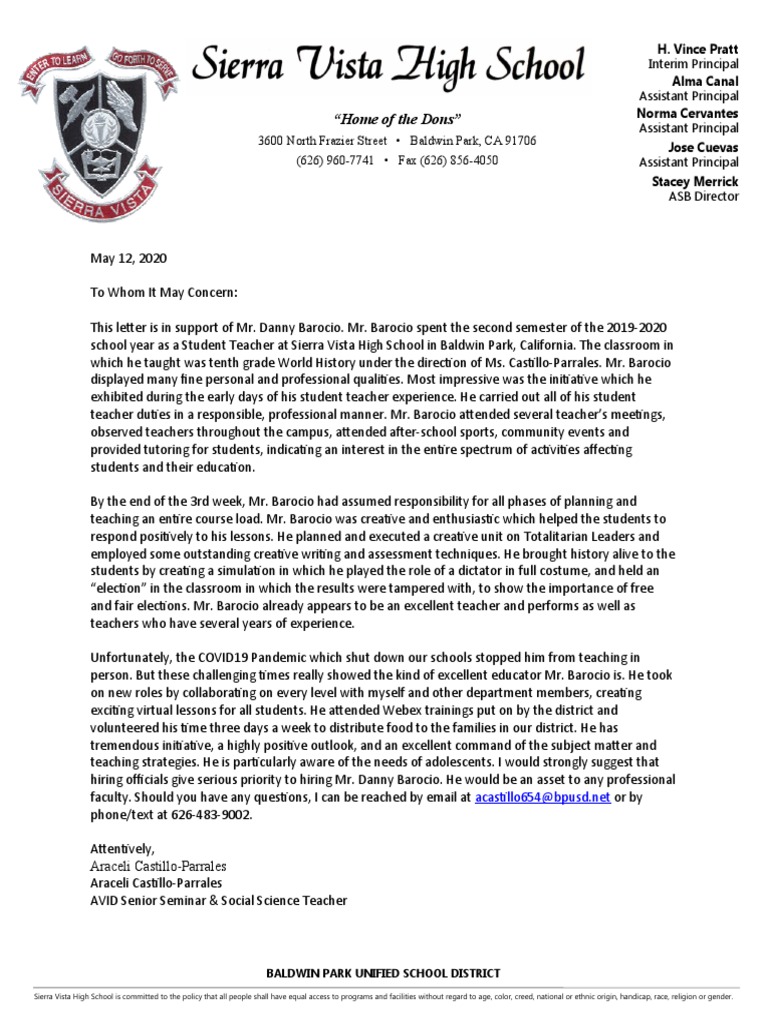 Recommendation for Danny Barocio | PDF