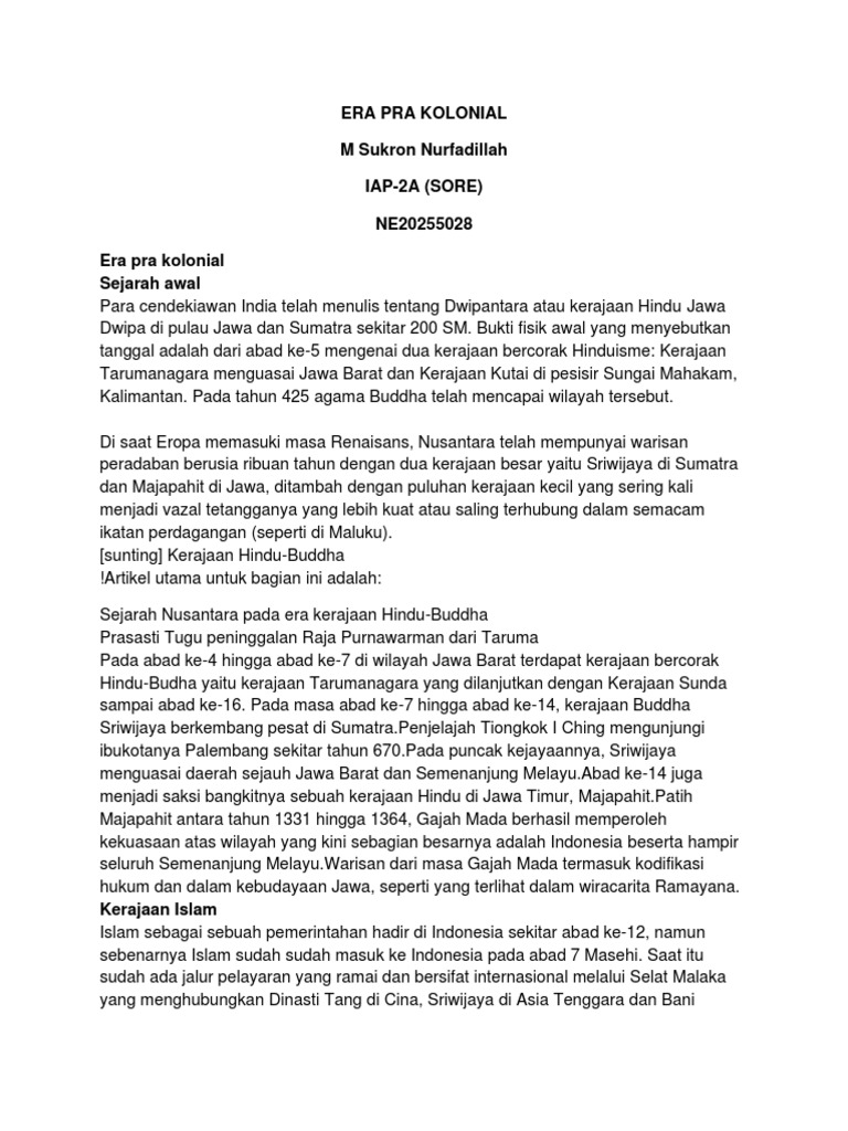 Sejarah Kerajaan Pra-Kolonial Nusantara | PDF