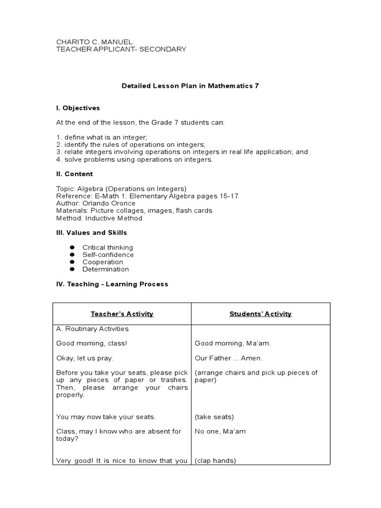 Detailed - Lesson - Plan - in - Mathematics - 7 DEMO TEACHING | PDF ...