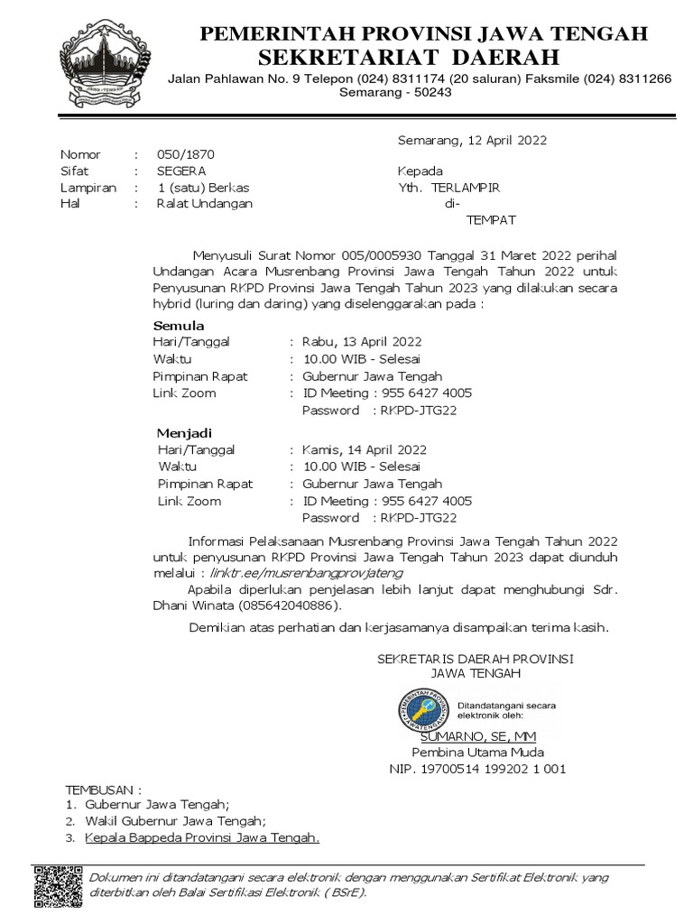 Surat Undangan Peserta Luring Daring 1442022 | PDF