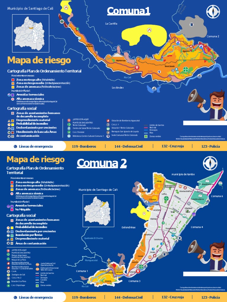 Mapas de Riesgos Comunitarios Por Comunas de Cali | PDF | Inundar | Santiago