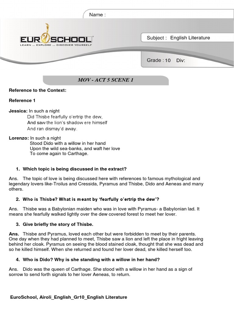Mov - Act 5 Scene 1: English Literature | PDF | The Merchant Of Venice