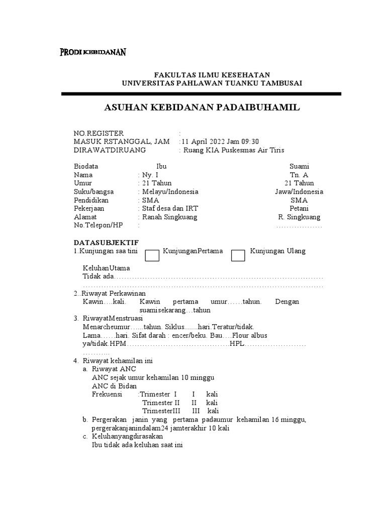 Contoh Form Pengkajian Kehamilan | PDF