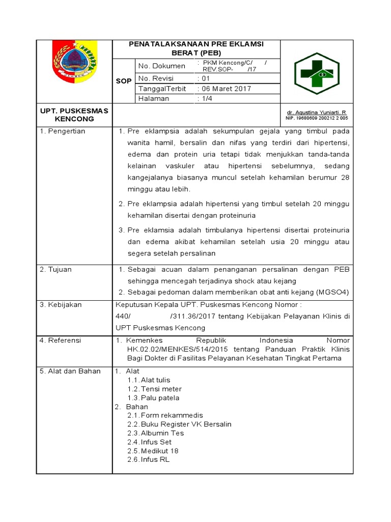 SOP PENANGANAN PEB (PEMBERIAN MgSO4) Fix | PDF