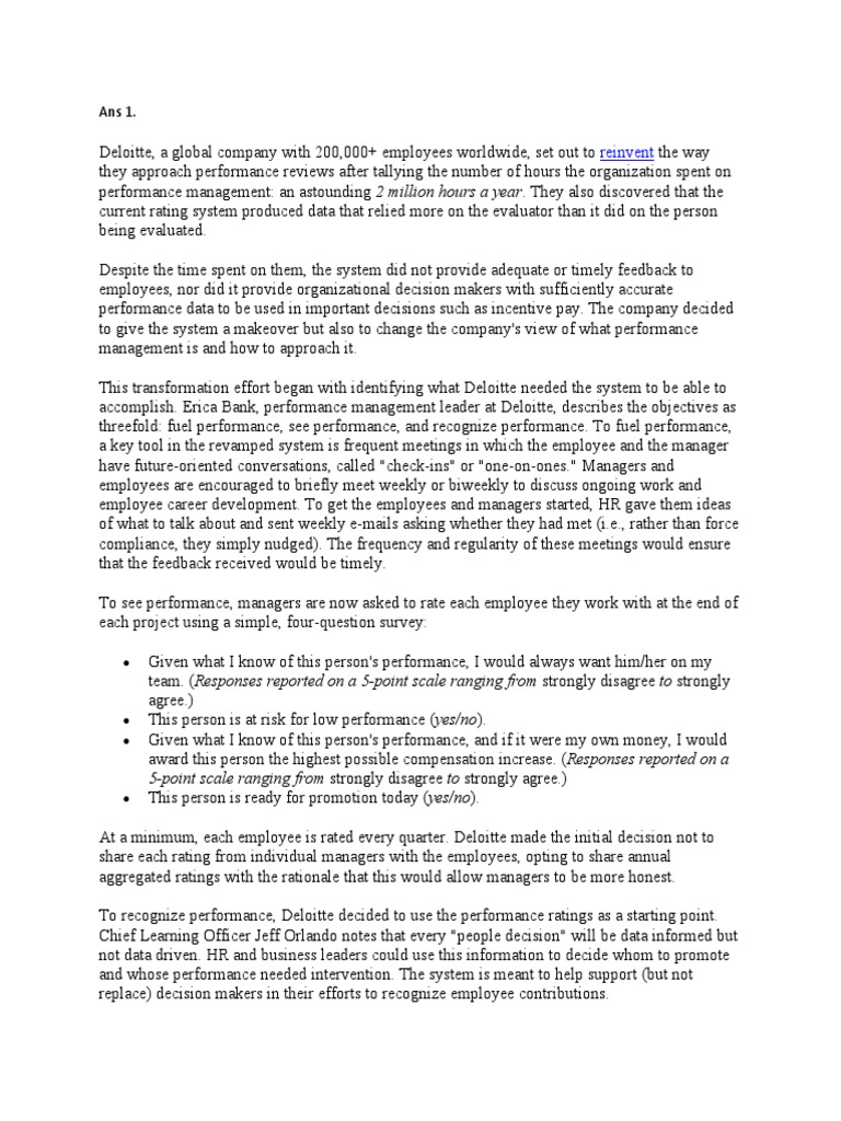 Deloitte Case Study Solution | PDF | Leadership | Performance Appraisal