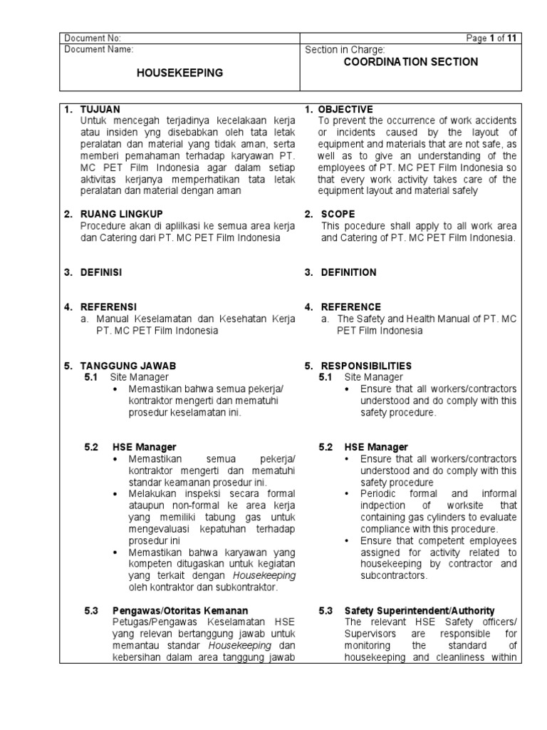 MFI PSH 16 Housekeeping | PDF