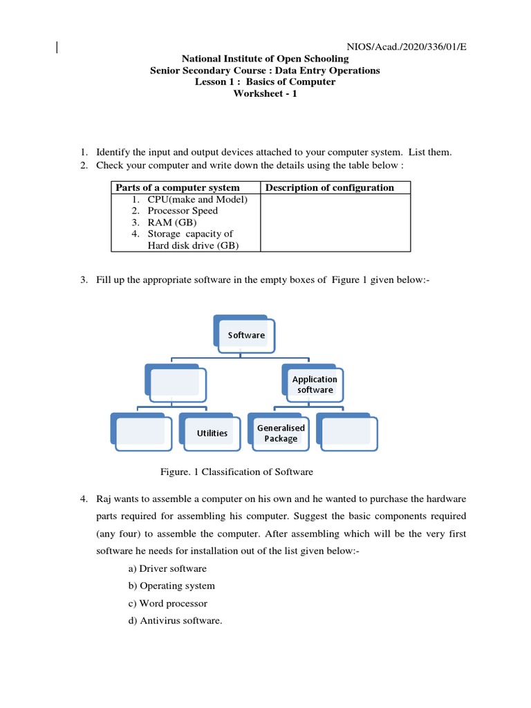 National Institute of Open Schooling Senior Secondary Course: Data Entry Operations Lesson 1 ...