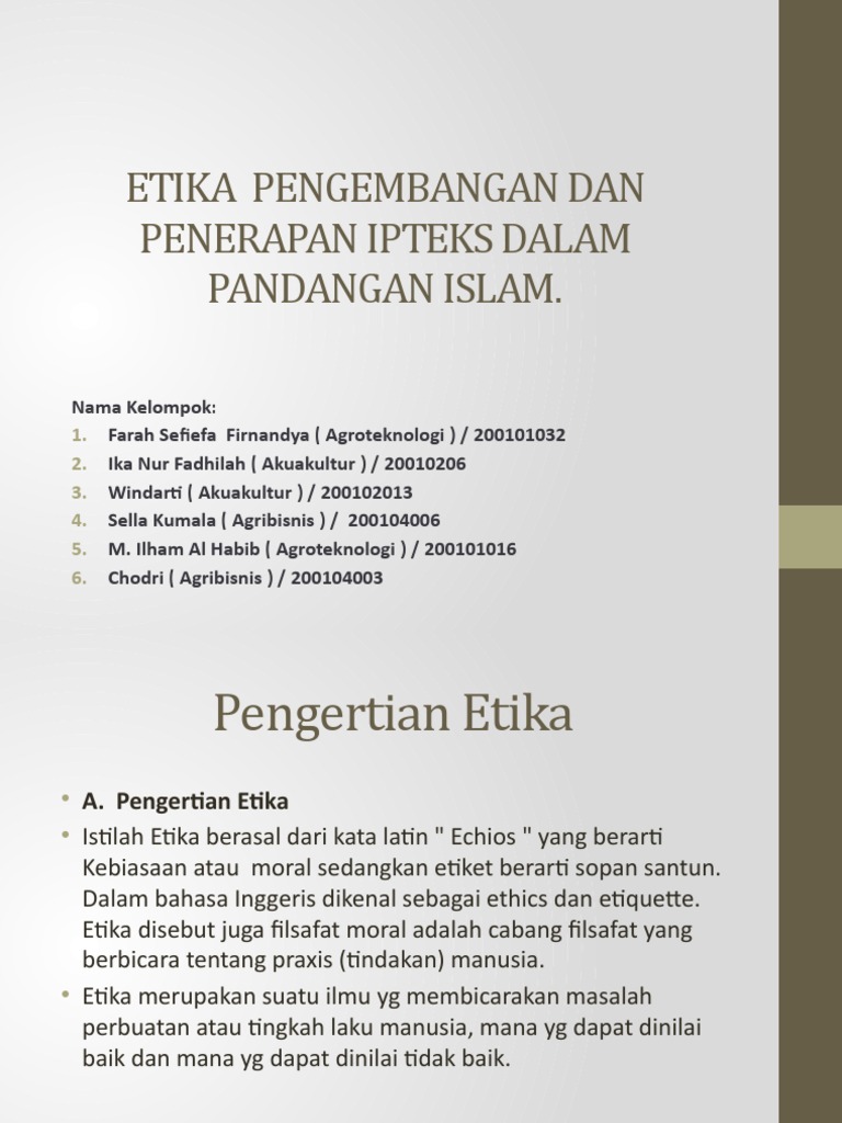 Etika Pengembangan Dan Penerapan Ipteks Dalam Pandangan Islam | PDF Etika Pengembangan Dan Penerapan Ipteks Dalam Pandangan Islam | PDF