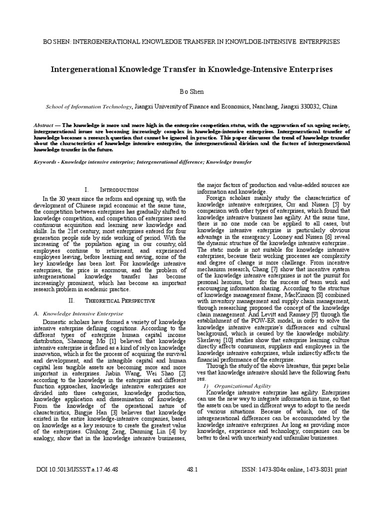 Intergenerational Knowledge Transfer in Knowledge-Intensive Enterprises ...