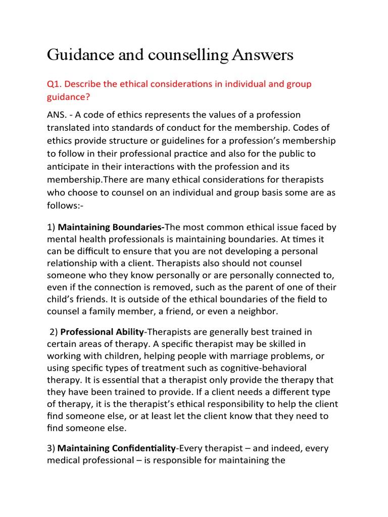 Guidance and Counselling Answers | PDF | Psychotherapy | Cognitive ...