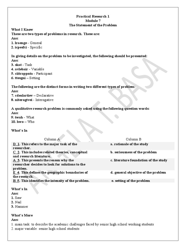 Practical Research 1 Module 7 | PDF | Disciplines | Learning