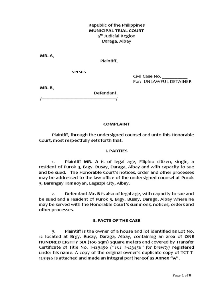 Unlawful Detainer - Complaint | PDF | Lease | Lawsuit