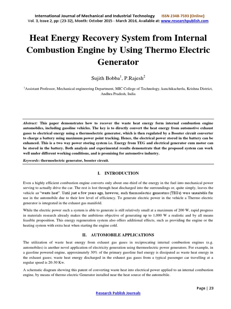 Heat Energy Recovery System From Internal Combustion Engine by Using ...