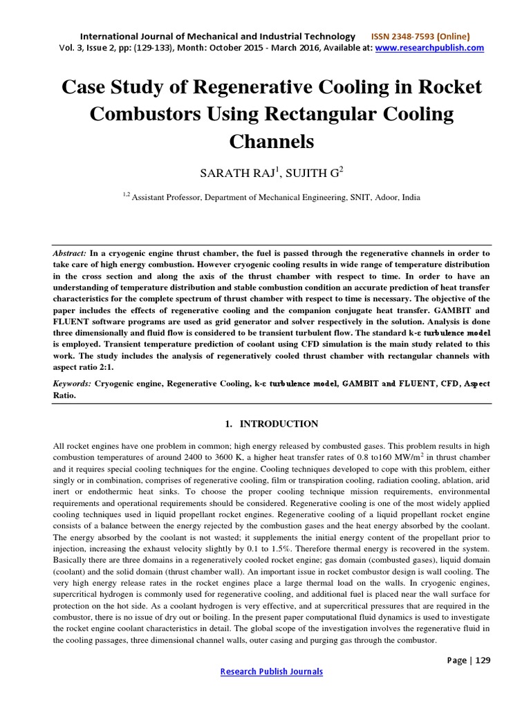 Case Study of Regenerative Cooling in Rocket Combustors Using Rectangular Cooling Channels | PDF ...