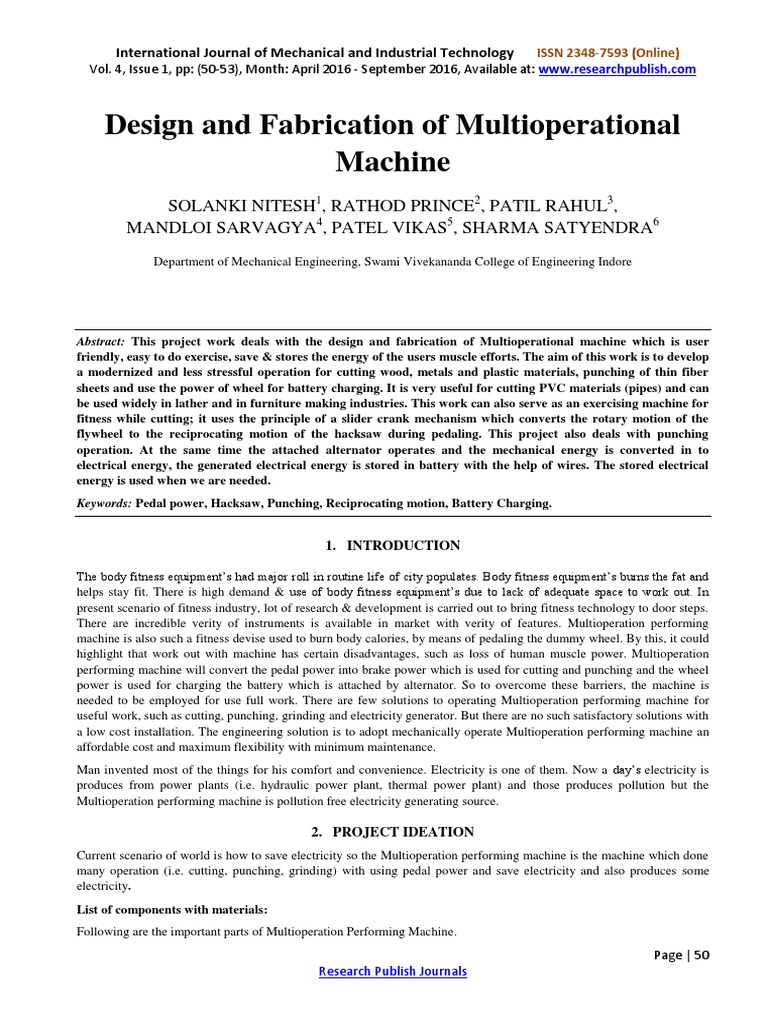 Design and Fabrication of Multioperational Machine | PDF | Machines ...