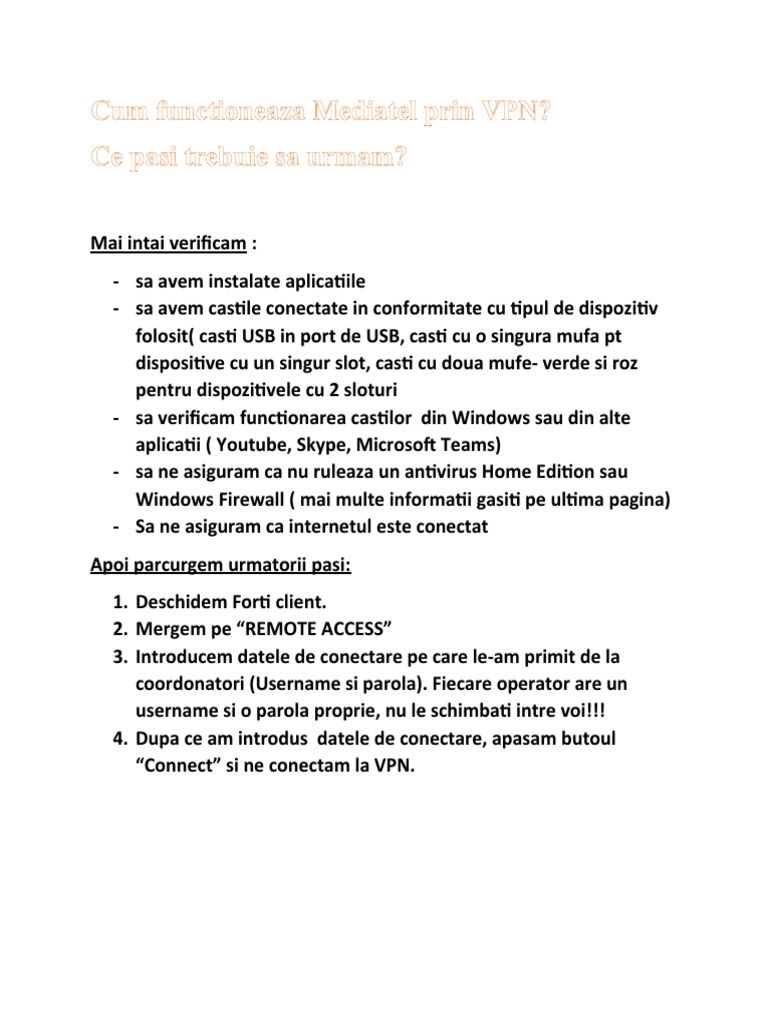 Brieff de Conectare in Mediatel Prin VPN | PDF