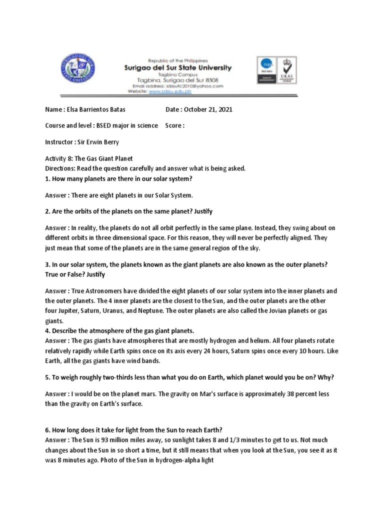 Activity 8 Astronomy | PDF | Planets | Solar System