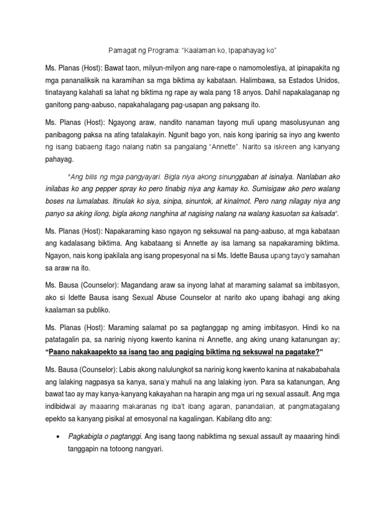 Paano Nakakaapekto Sa Isang Tao Ang Pagiging Biktima NG Seksuwal Na Pagatake? | PDF