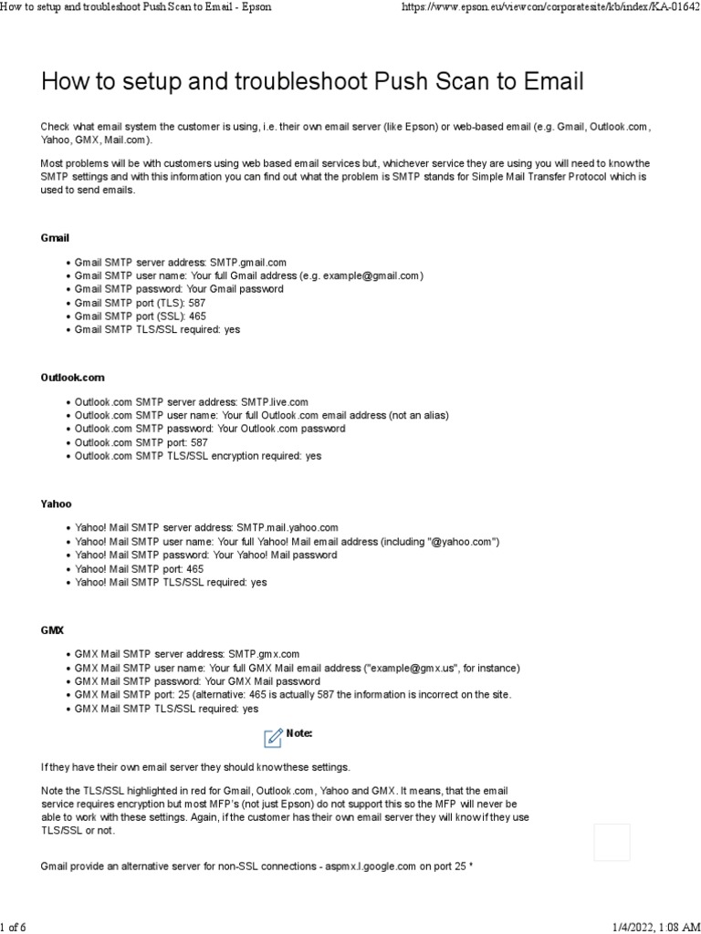 How To Setup and Troubleshoot Push Scan To Email - Epson | PDF | Gmail ...
